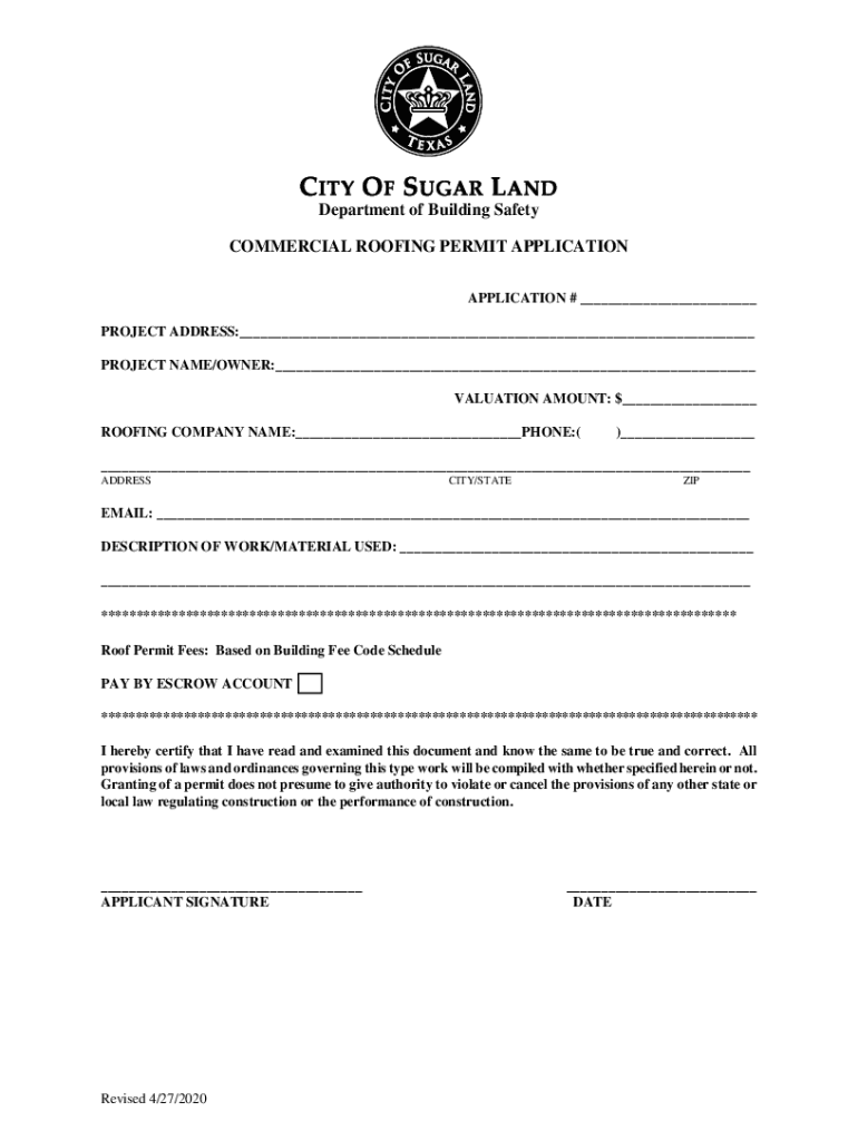 Fillable Online Department of Building Safety COMMERCIAL ROOFING PERMIT ...