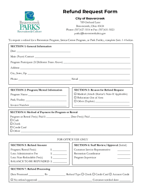 Fillable Online Refund Request Form Beavercreek, OH Fax Email Print - pdfFiller