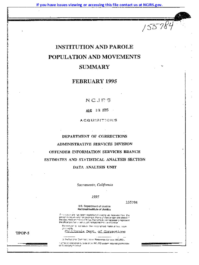 Fillable Online INSTITUTION AND PAROLE POPULATION AND MOVEMENTS ... Fax ...
