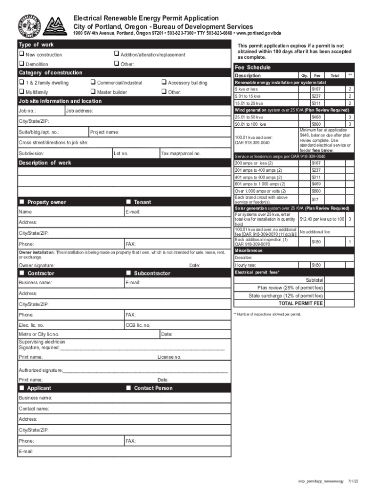 Fillable Online Electrical Renewable Energy Permit Application City of ...