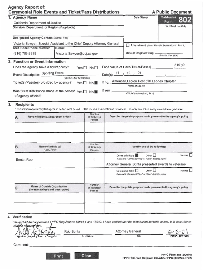 Fillable Online oag ca Form 802 American Legion Post 510 Leones Chapter ...