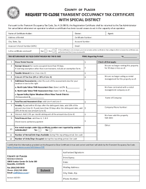 Fillable Online Request to Close Transient Occupancy Tax Certificate ...