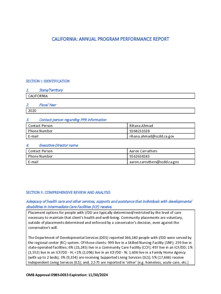 Fillable Online scdd ca www.reginfo.govpublicdoANNUAL PROGRAM PERFORMANCE REPORT TEMPLATE FOR ...