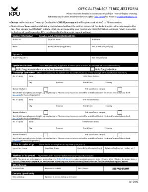 Fillable Online CA Kwantlen Polytechnic University Official Transcript ...