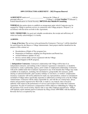 Fillable Online 1099 CONTRACTOR AGREEMENT 2022 Program Renewal ...