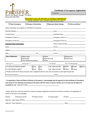 Fillable Online Certificate of Occupancy Application 02232022 Fax Email Print - pdfFiller