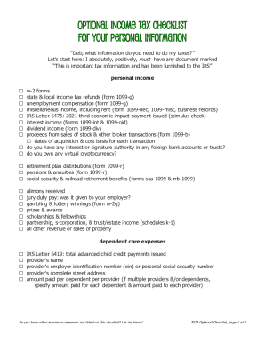 Fillable Online Checklist for Free Tax Return PreparationInternal Revenue Service Fax Email ...