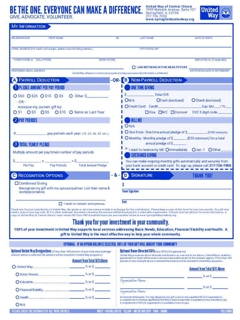 Fillable Online BE THE ONE. EVERYONE CAN MAKE A DIFFERENCE. United Way of Central ... Fax Email ...