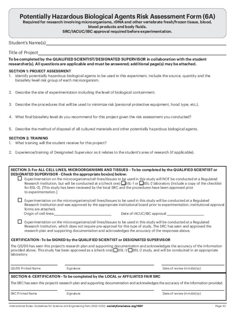 Fillable Online Potentially Hazardous Biological Agents - Society for ...