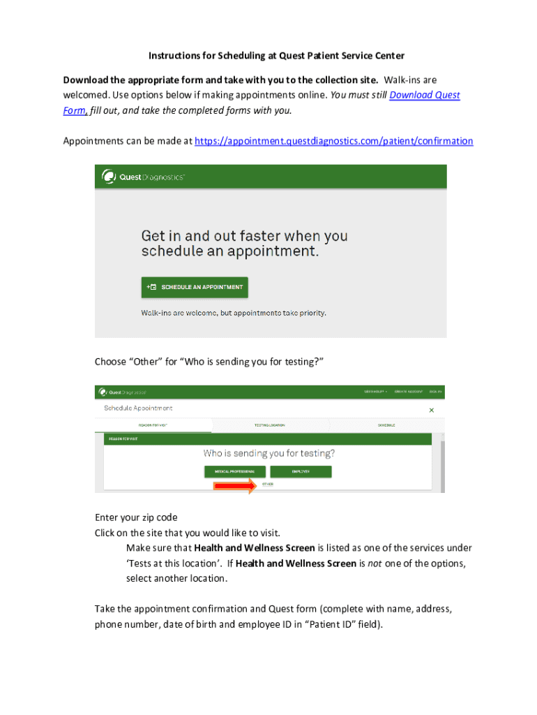 Fillable Online Appointment Scheduling - Quest DiagnosticsHow do I ...