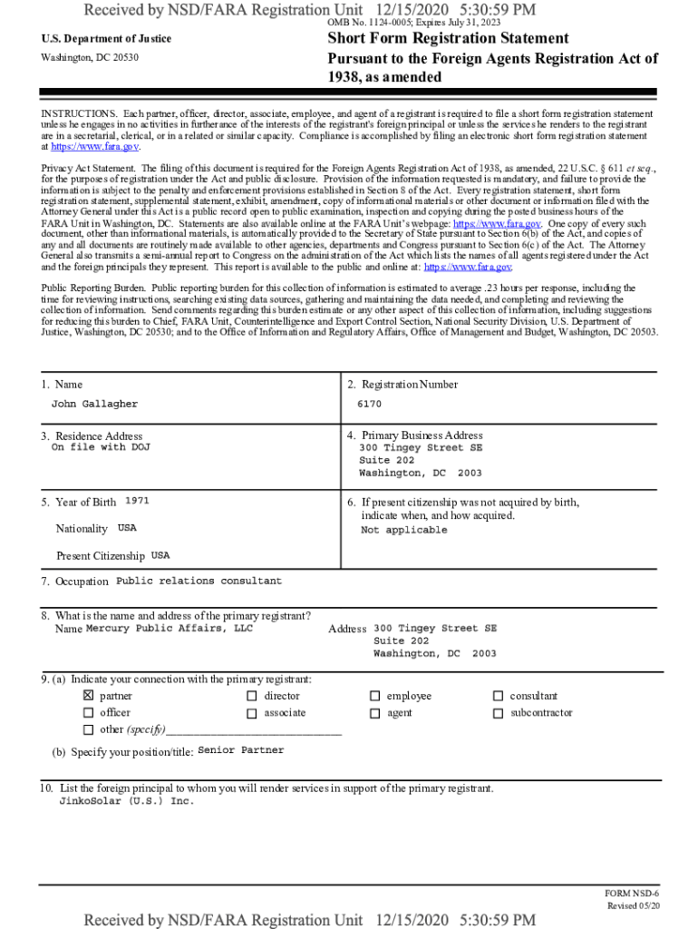 Fillable Online efile.fara.gov docs 6170-Short-Form-20201215-6366KRUW ...