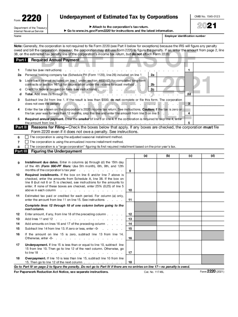 Fillable Online 2021 Form 2220. Underpayment of Estimated Tax by ...