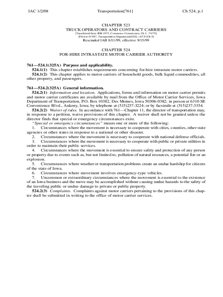 Fillable Online www.legis.iowa.goviac761iacCHAPTER 523 TRUCK OPERATORS ...