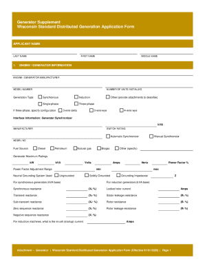 Fillable Online Generator Supplement. Wisconsin Standard Distributed Generation Application Form ...