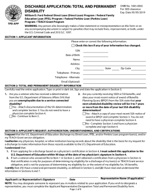 Fillable Online Discharge Application: Total and Permanent Disability Fax Email Print - pdfFiller
