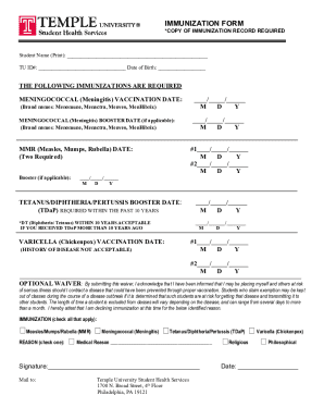 Fillable Online Immunization Form - Student Health Services Fax Email ...