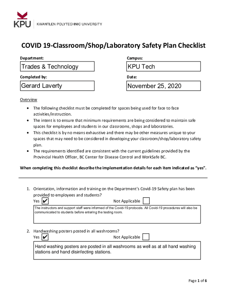 Fillable Online Program/Course Health & Safety Form - Kwantlen ...