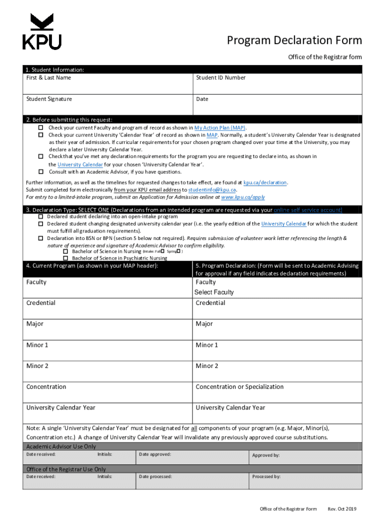 Fillable Online Program Declaration Form - Kwantlen Polytechnic University Fax Email Print ...