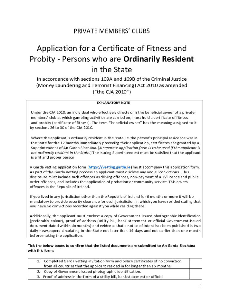 Fillable Online Application for a Certificate of Fitness and Probity ...