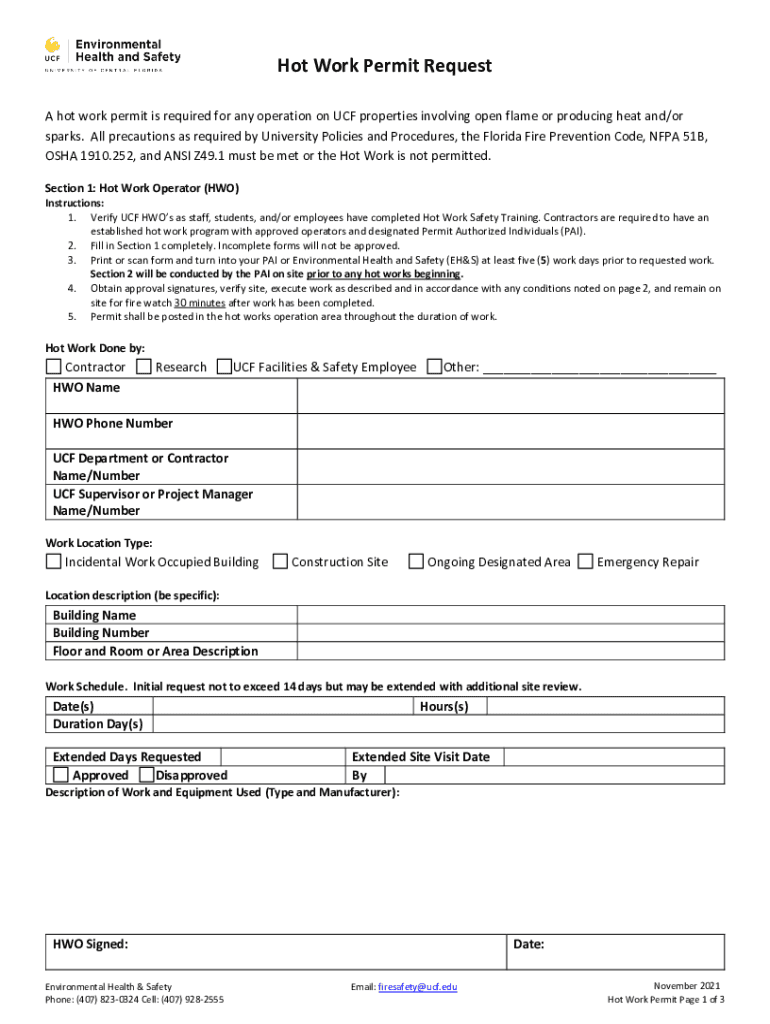 Fillable Online ehs ucf www.safetymint.comhot-work-permitHot Work ...