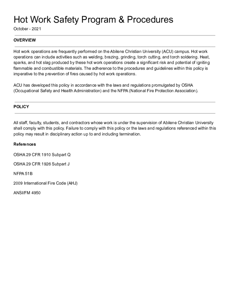 Fillable Online Hot Work Safety Program & Procedures Fax Email Print - pdfFiller