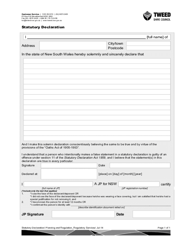 Fillable Online Statutory declaration. Stat dec Fax Email Print - pdfFiller