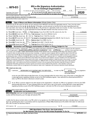 Fillable Online 8879-EO IRS e-file Signature Authorization Form for an ...