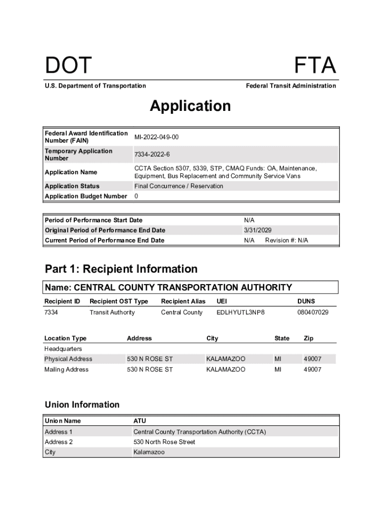 Fillable Online CCTA Section 5307, 5339, STP, CMAQ Funds: OA ...