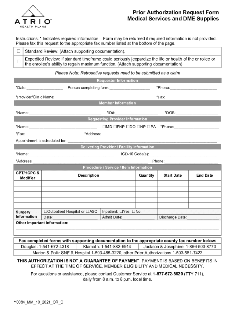 Fillable Online Prior Authorization Request Form - ATRIO Health Plans Fax Email Print - pdfFiller