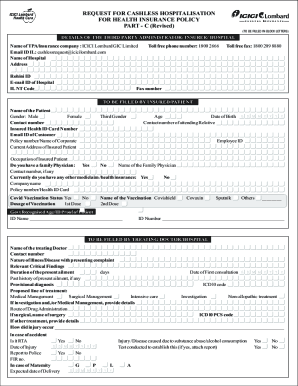 Fillable Online REQUEST FOR CASHLESS HOSPITALISATION FOR HEALTH ...