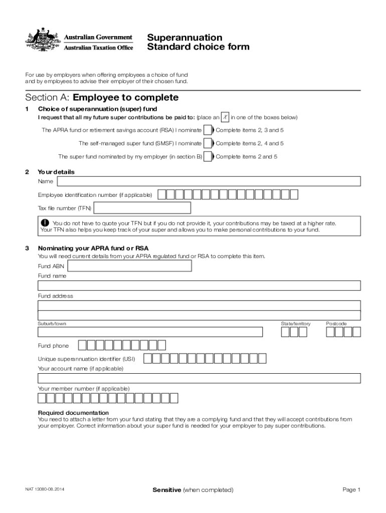 Fillable Online Fill - Free fillable Superannuation Standard choice ...