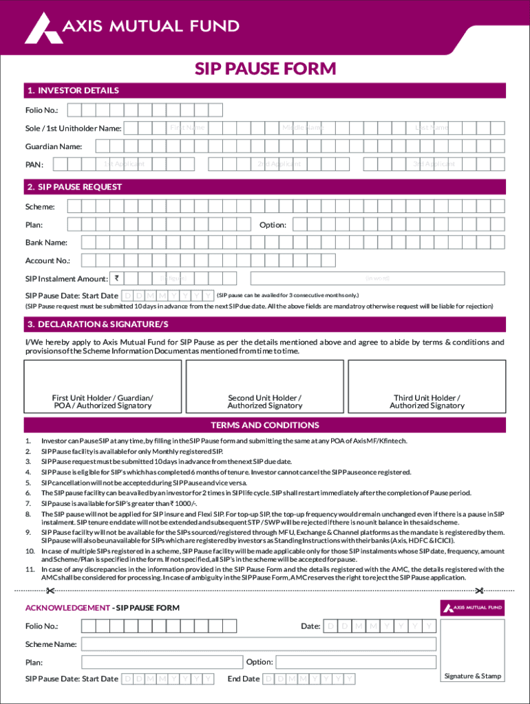 Fillable Online SIP PAUSE FORM. SIP PAUSE FORM Fax Email Print - pdfFiller