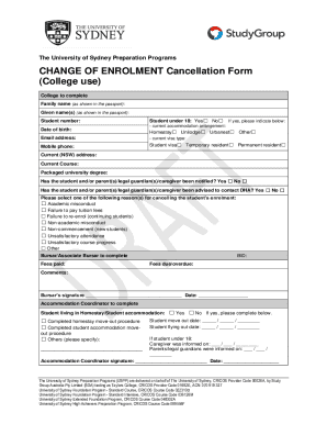 Fillable Online Change of Enrolment - Cancellation Form (College use ...