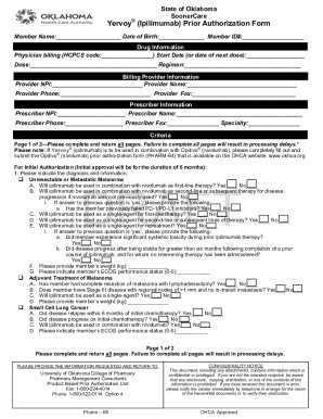 Fillable Online State of Oklahoma SoonerCare (Ipilimumab) Prior Authorization Form Fax Email ...