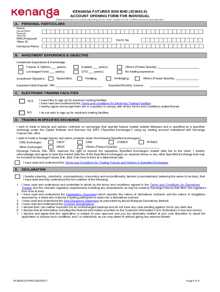 Fillable Online KENANGA FUTURES SDN BHD (353603-X) ACCOUNT OPENING FORM FOR INDIVIDUAL Fax Email ...
