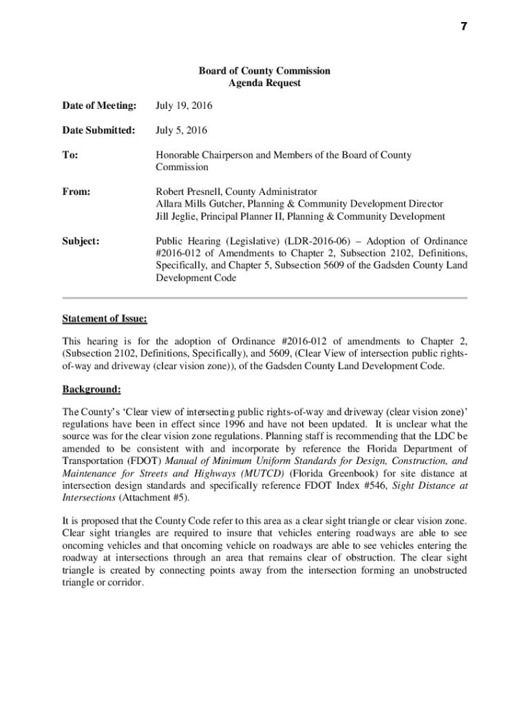 Fillable Online Board of County Commission Agenda Request Date of ...
