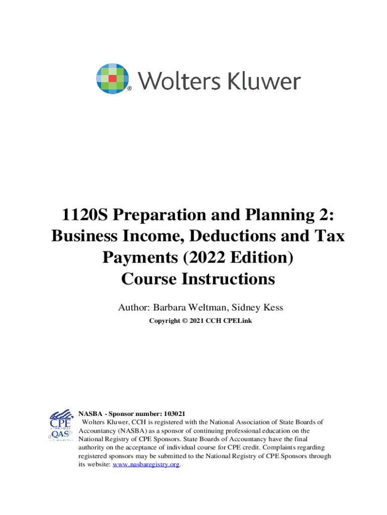 Fillable Online 1120S Preparation and Planning 2. This course reviews S ...