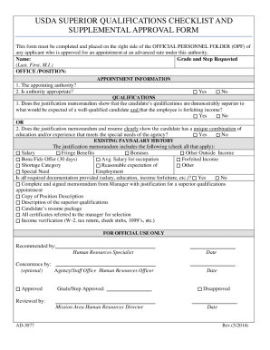Fillable Online USDA Superior Qualifications Checklist and Supplemental ...