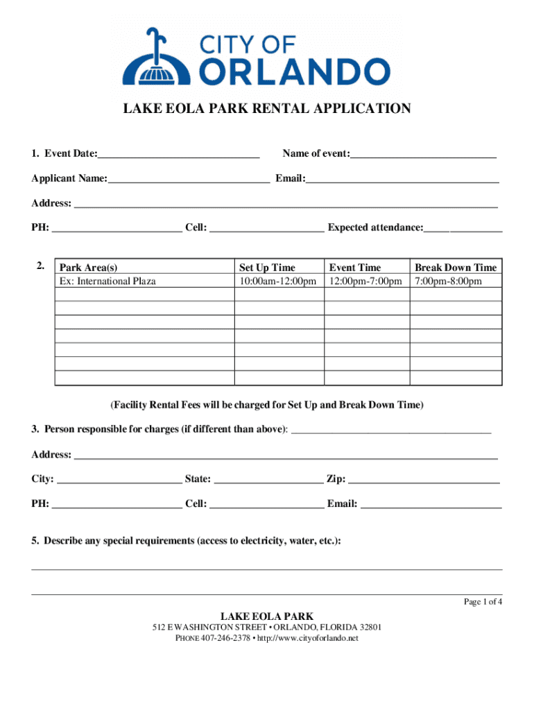 Fillable Online www.orlando.govlake-eola-rental-applicationLAKE EOLA ...