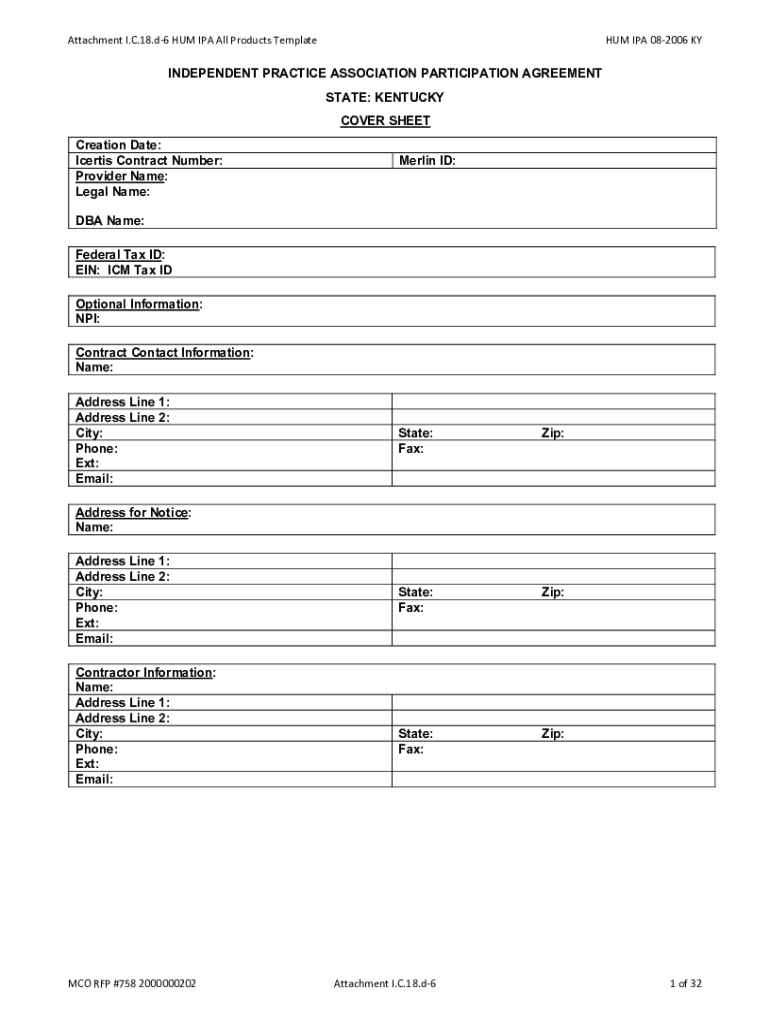 Fillable Online finance ky Attachment I.C.18.d-6 HUM IPA All Products ...
