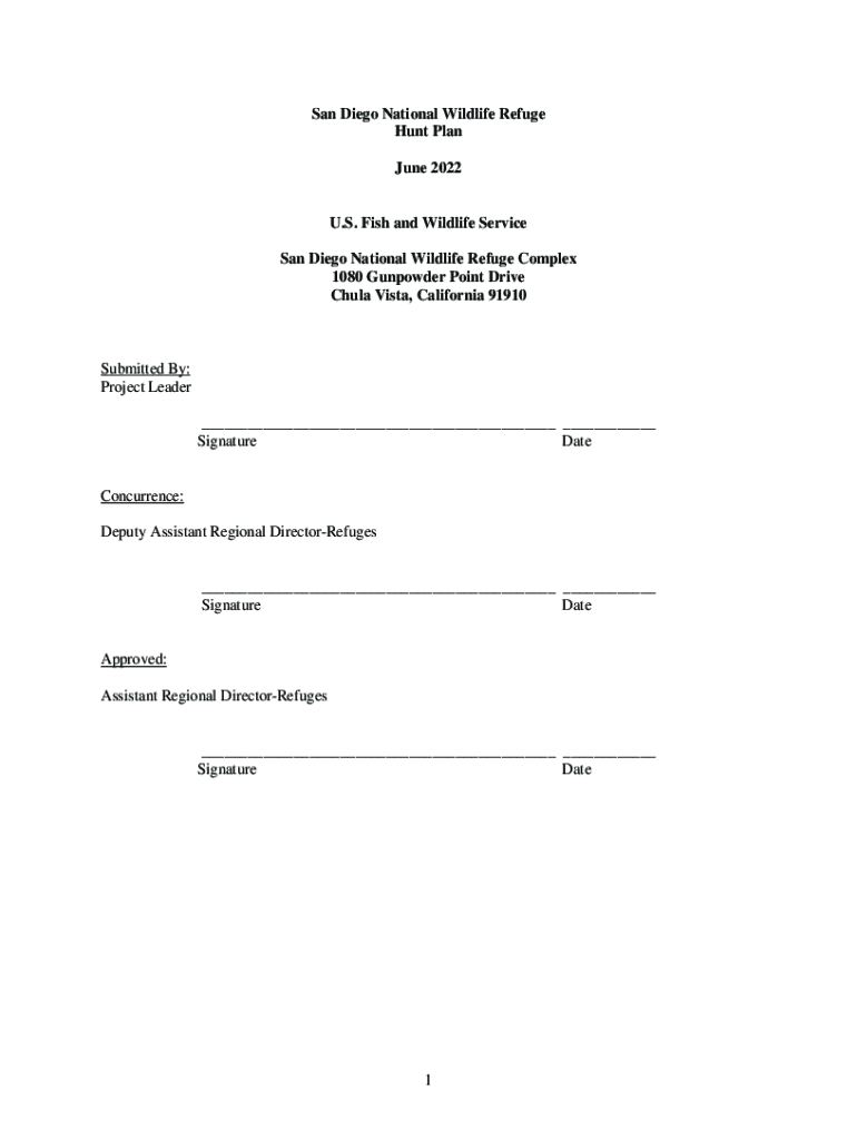 Fillable Online San Diego National Wildlife Refuge Hunt Plan. San Diego NWR Hunt Plan Fax Email ...