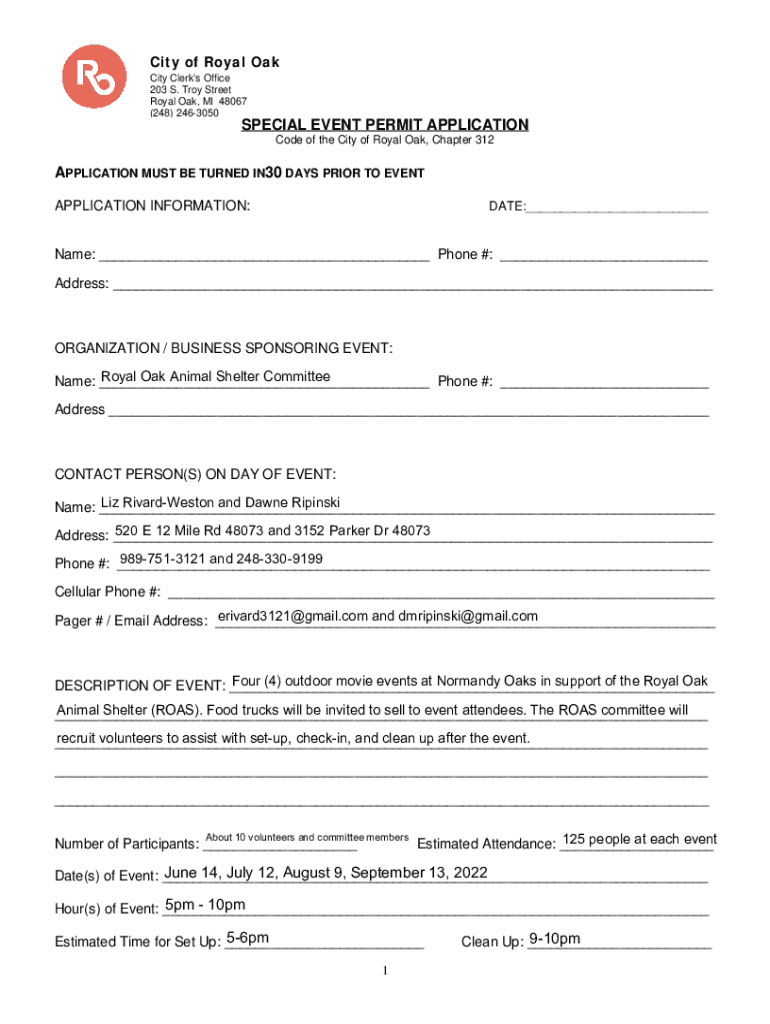 Fillable Online SPECIAL EVENT PERMIT Fax Email Print - pdfFiller