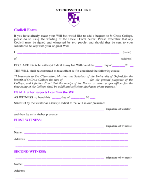 Fillable Online weblearn ox ac Codicil Form.doc Fax Email Print - pdfFiller
