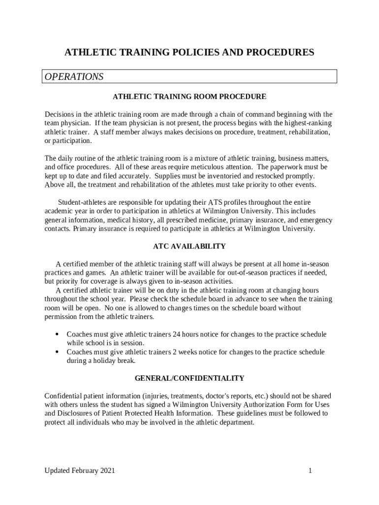 Athletic Training and Sport Medicine Policies and Procedures Doc ...