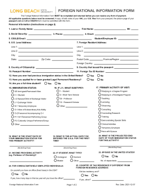 Fillable Online Foreign National Tax Information Form Legible - Saint ...