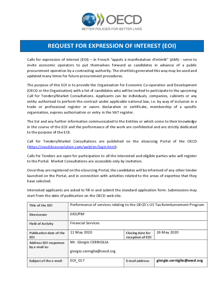 Fillable Online What is a Request for Expressions of Interest (REOI) and ... - ArtscapeDIY Fax ...