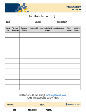 First Aid Record Doc Template | pdfFiller