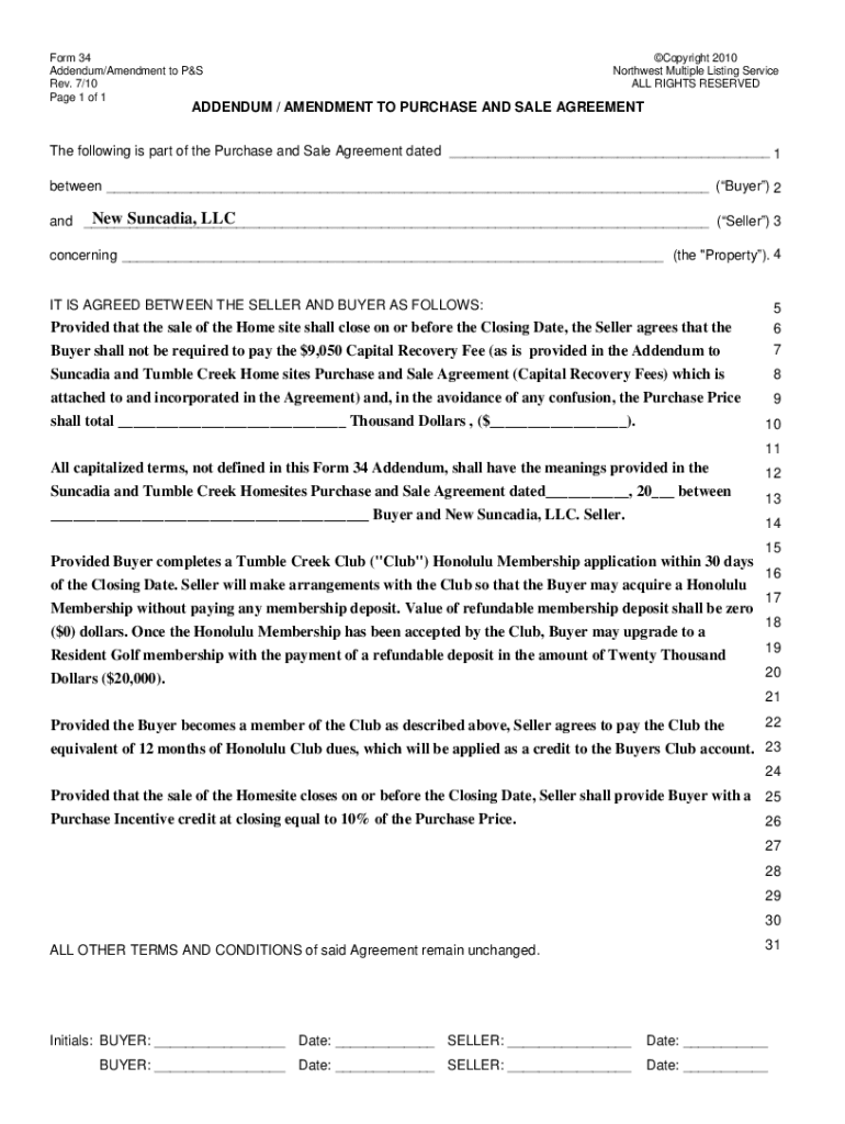 Fillable Online Get Form 34. Addendum/Amendment To Purchase And Sale ...