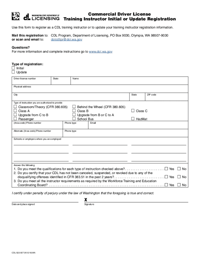 Fillable Online Form DLE-520-071 "Commercial Driver License Training ...