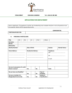Fillable Online APPLICATION FOR EMPLOYMENT - Eenhana Town Council Fax ...